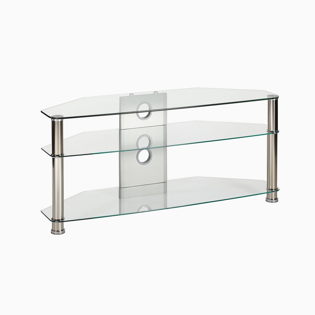 Corner TV stand in Clear Glass up to 42 inch TV | MMT-CL1000
