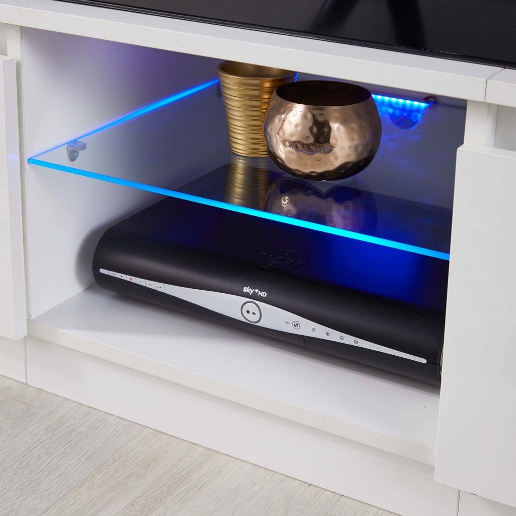 RTV1400 White Gloss TV Cabinet Blue LED lights for 65"