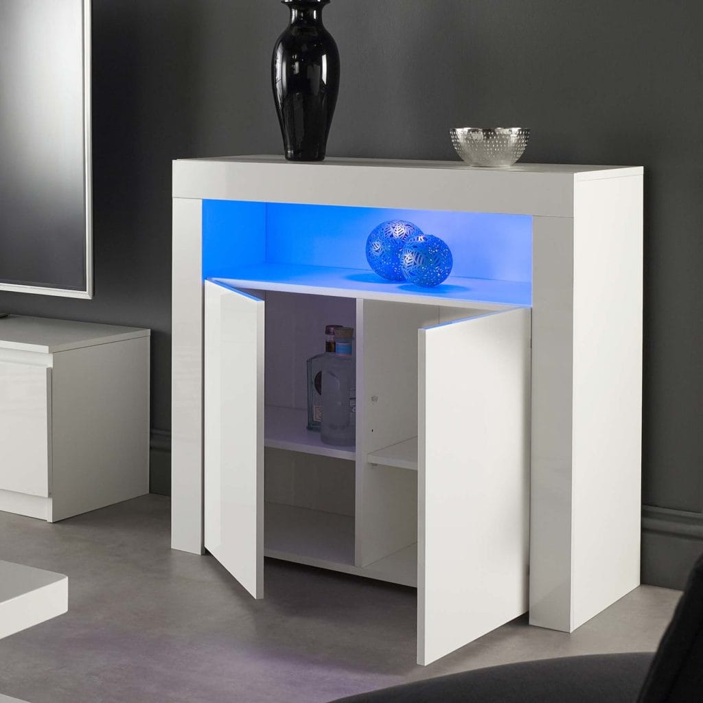 Gloss White Storage Sideboard with LED lights | MMT-SIB02