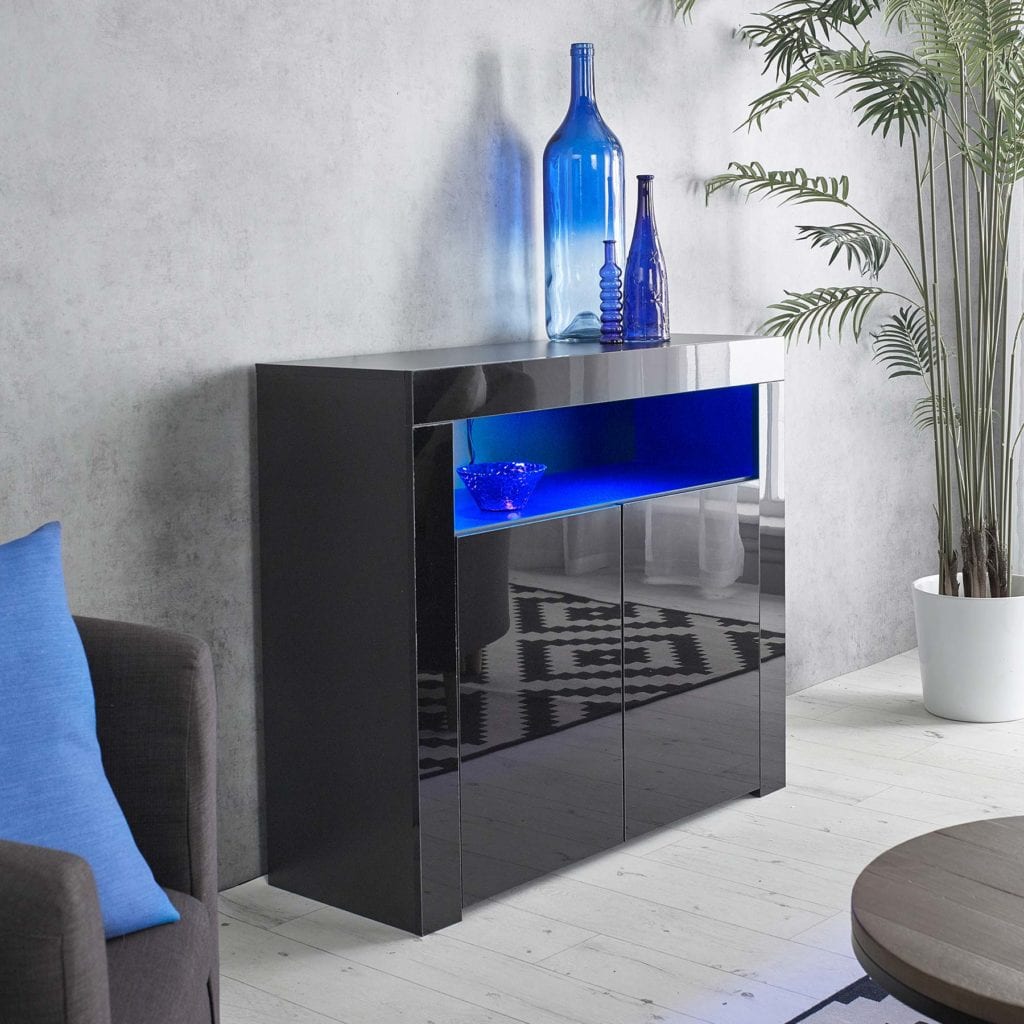 Gloss Black Storage Sideboard with LED lights | MMT-SIB02