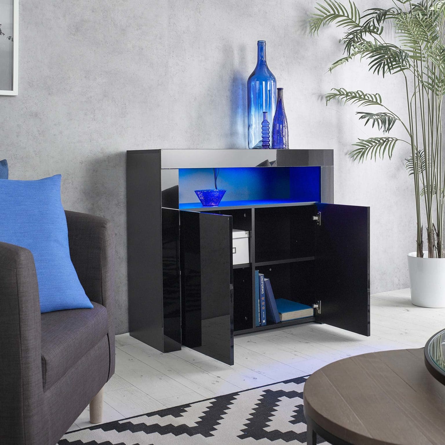 Gloss Black Storage Sideboard with LED lights | MMT-SIB02