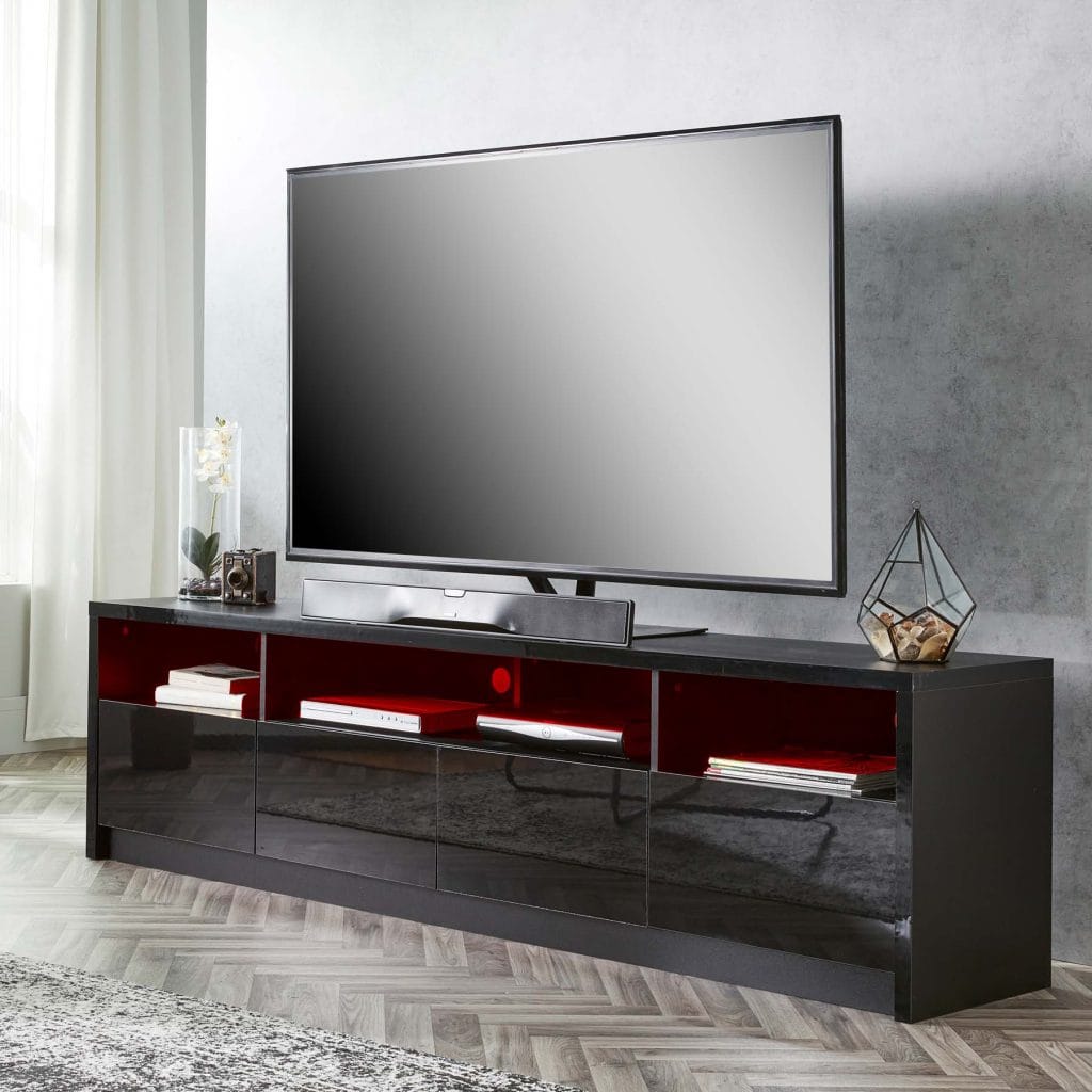 Black TV Cabinet for 85″ Screens | Wide TV Unit RGB Lights