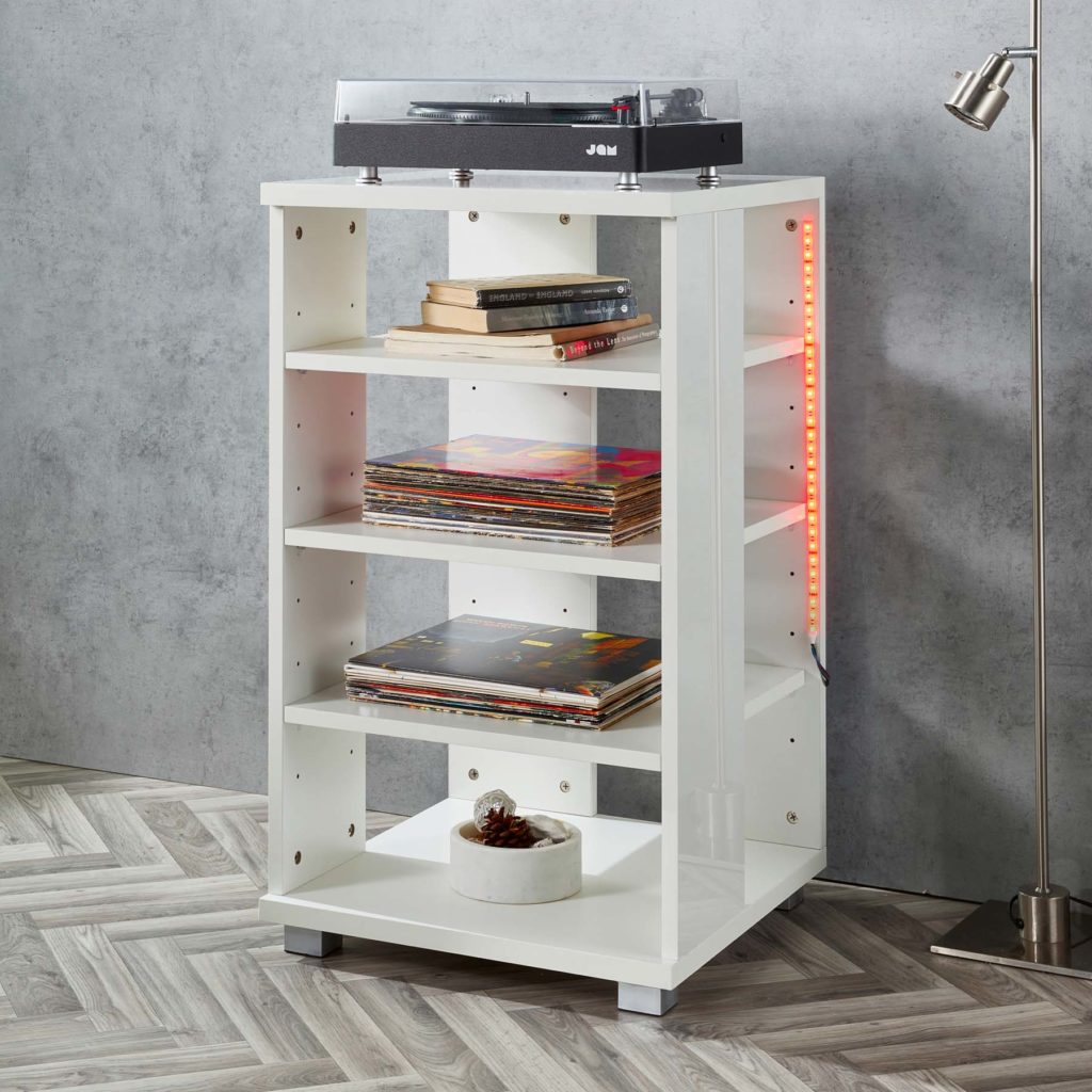 White HiFi Unit with 5 Shelves & LED Lighting | MMT Furniture