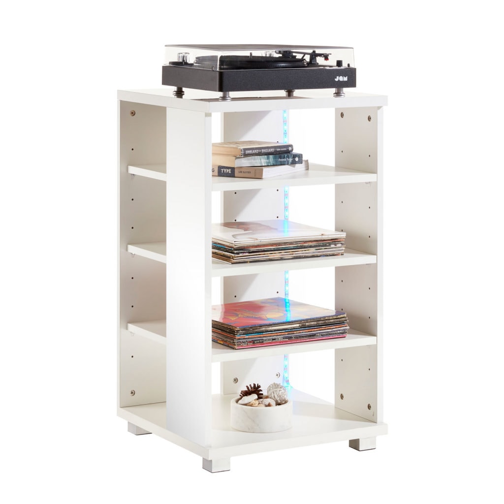 White HiFi Unit with 5 Shelves & LED Lighting | MMT Furniture