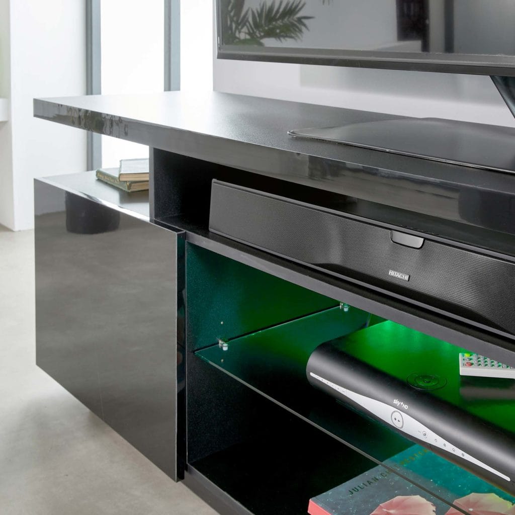 Black TV Cabinet for 90″ Screens | RGB Colour Lighting