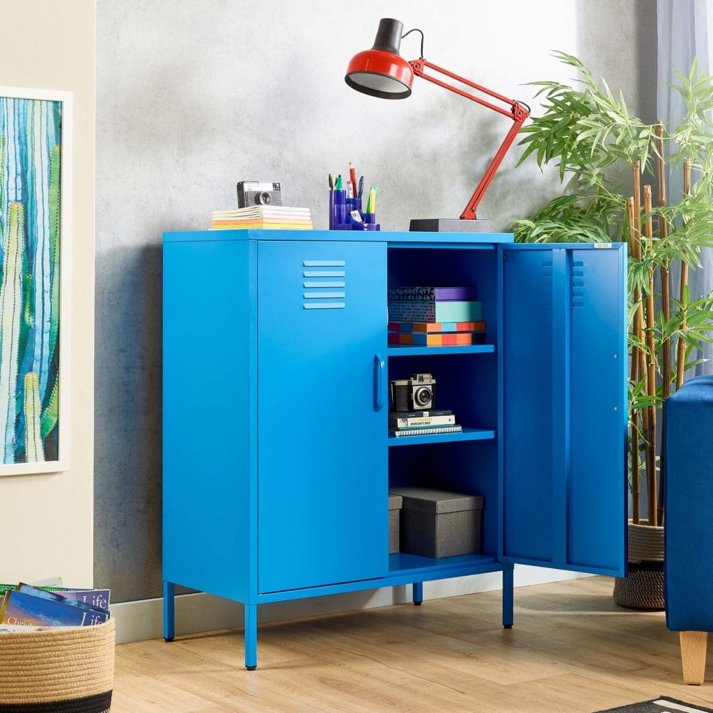 Industrial Style 2 Door Metal Sideboard Cabinet in Blue | MMT