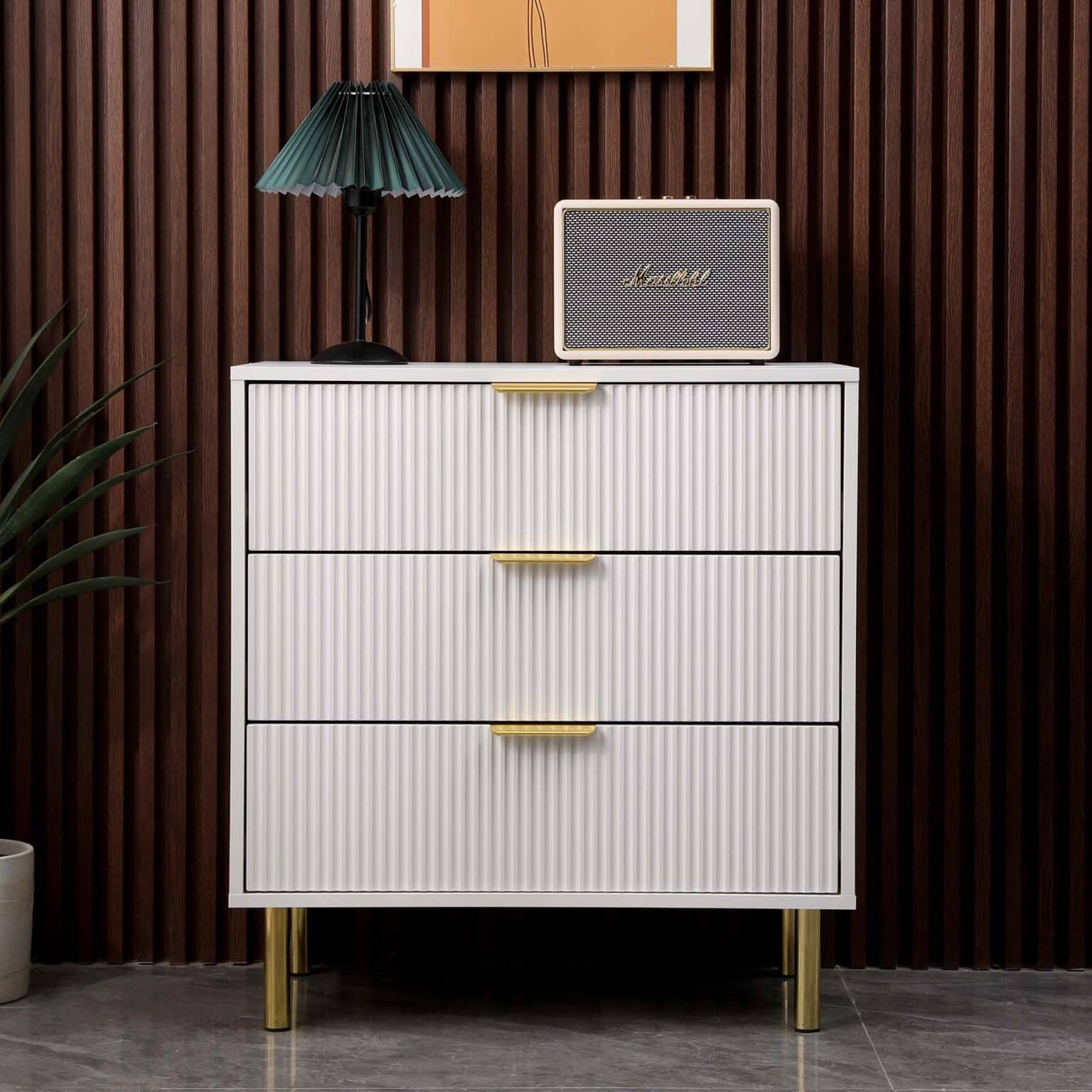 White 3-Drawer Fluted Front Chest of Drawers